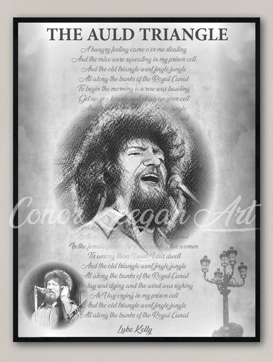 Luke Kelly Auld Triangle Lyrics Framed - Buy Pencil Portrait Art Print ...